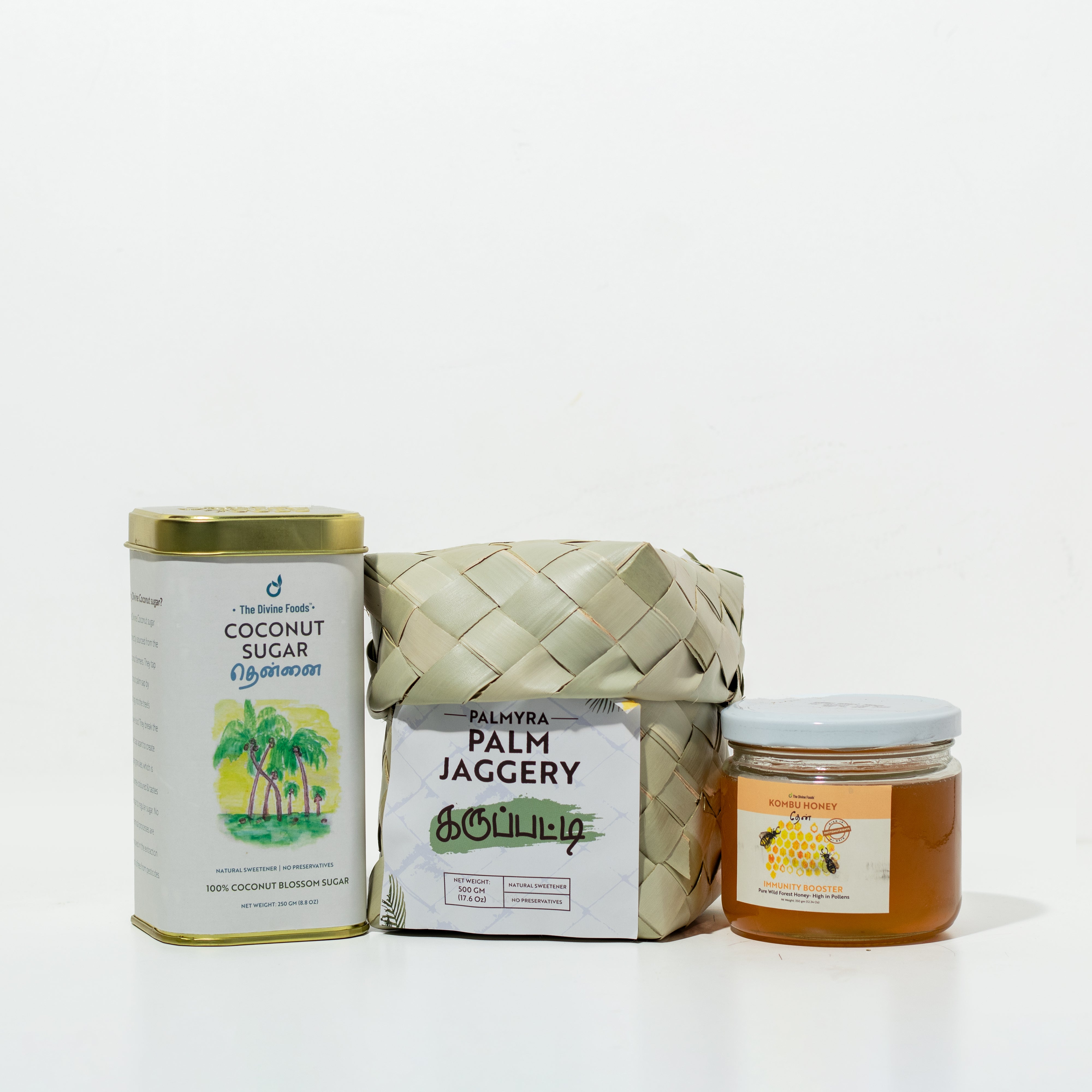 Low GI Sweetener Kit - Coconut sugar + Palm jaggery + Kombu Honey
